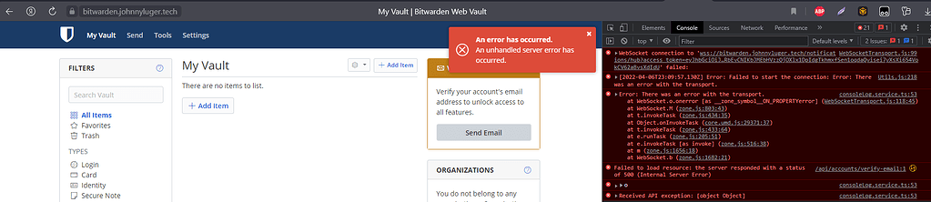 Smtp Issue An Unhandled Server Error Has Occurred On Verification Email Sending Password